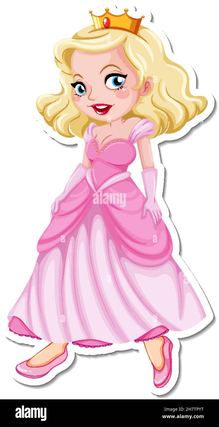 Beautiful princess cartoon character sticker illustration Stock Vector ...