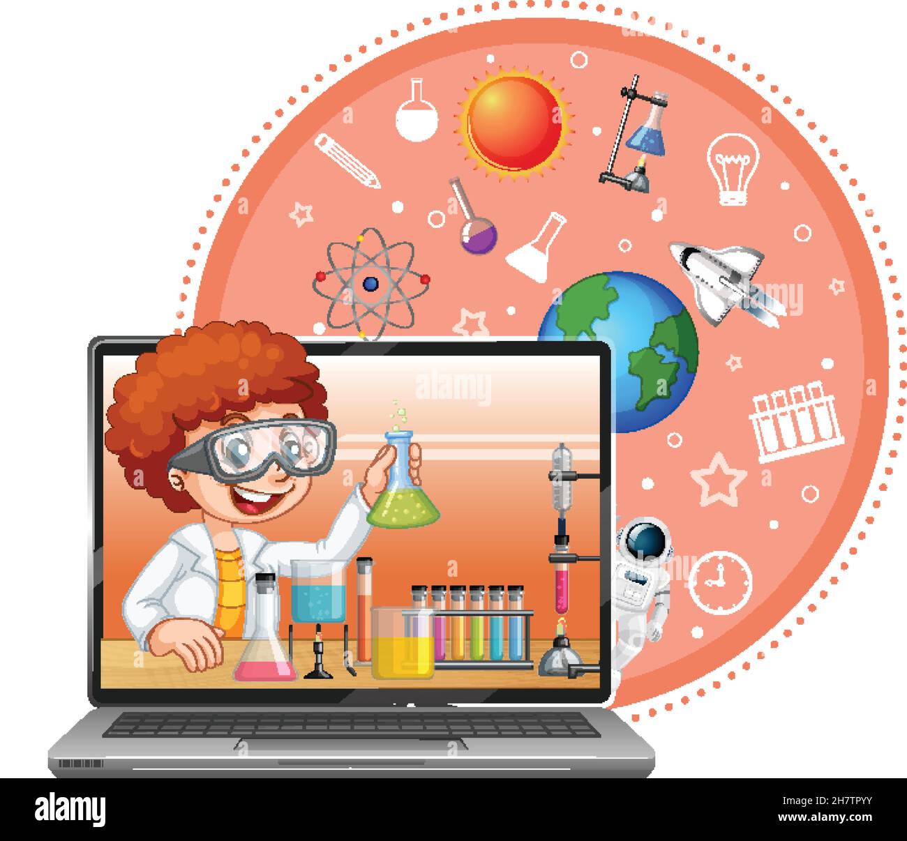 Laptop with scientist kid cartoon character illustration Stock Vector ...