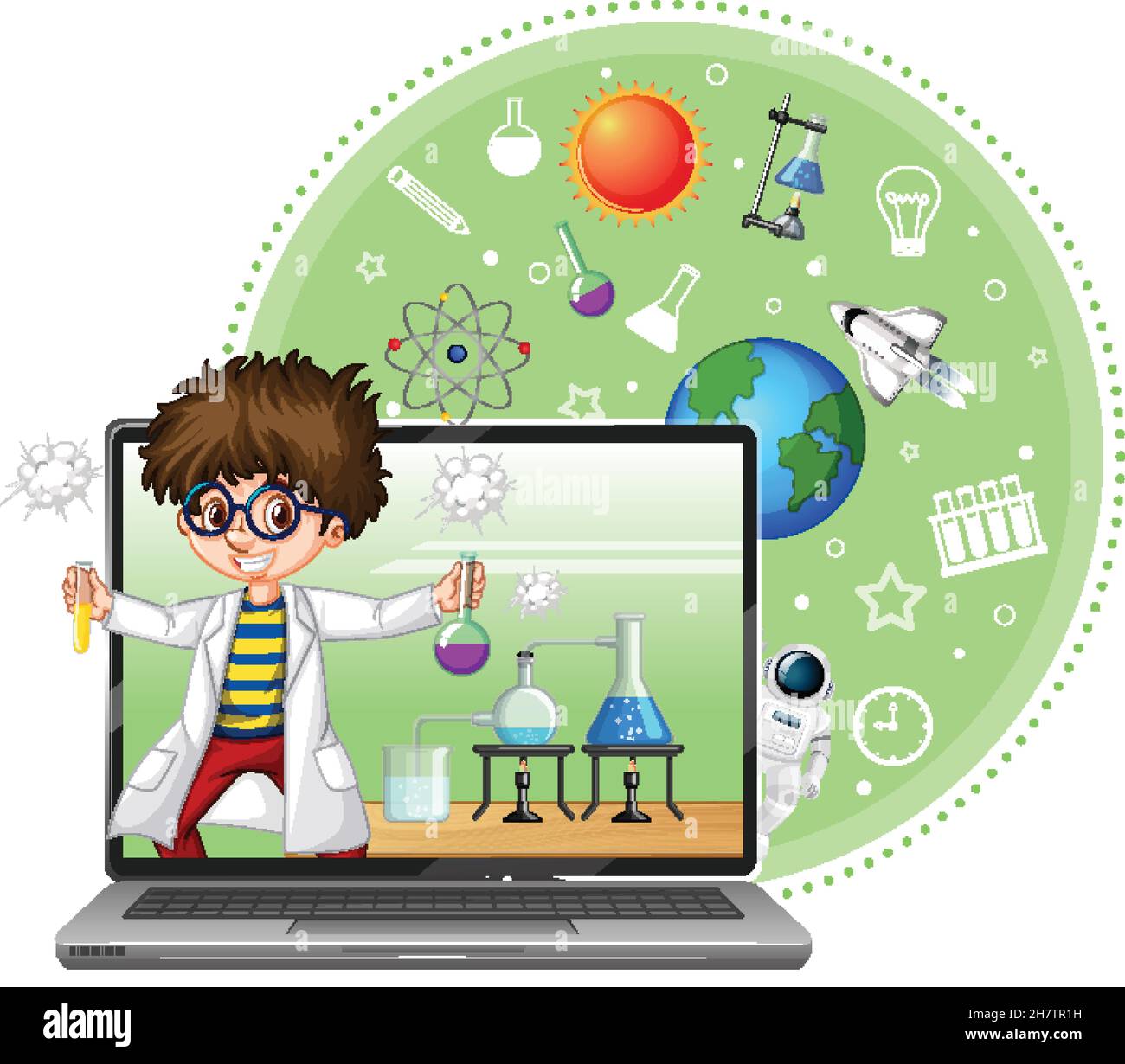 Laptop with scientist kid cartoon character illustration Stock Vector ...