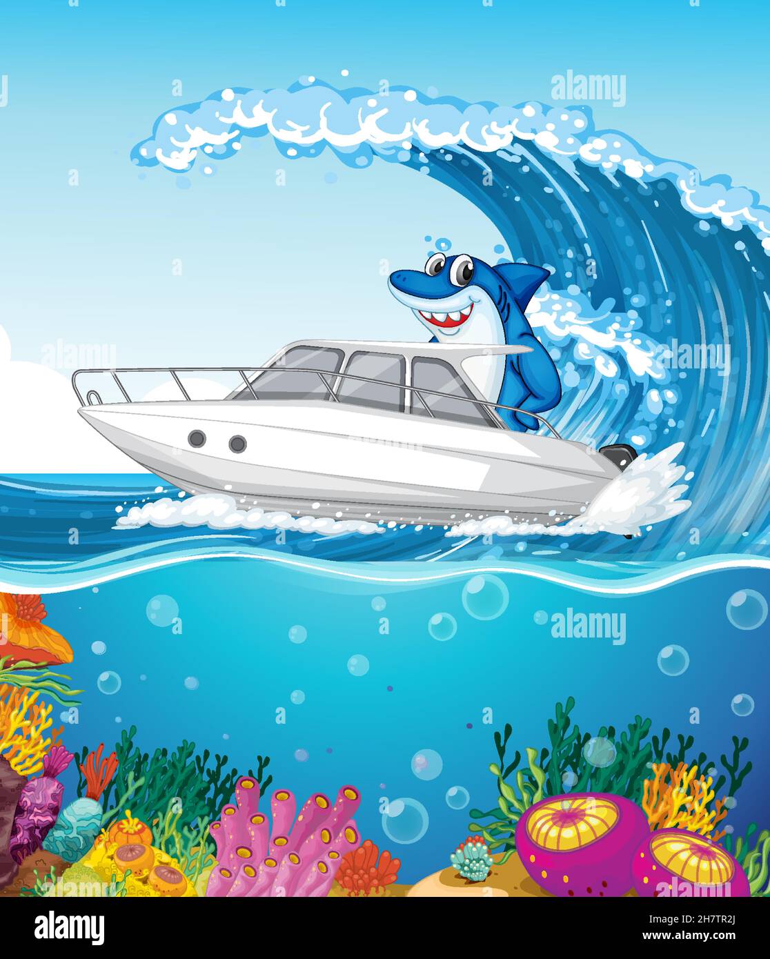 Shark on speed boat on ocean wave illustration Stock Vector Image & Art ...