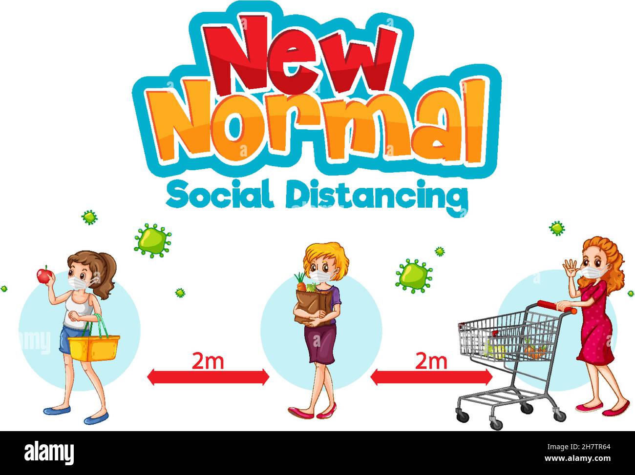 New Normal with people keeping social distancing illustration Stock ...