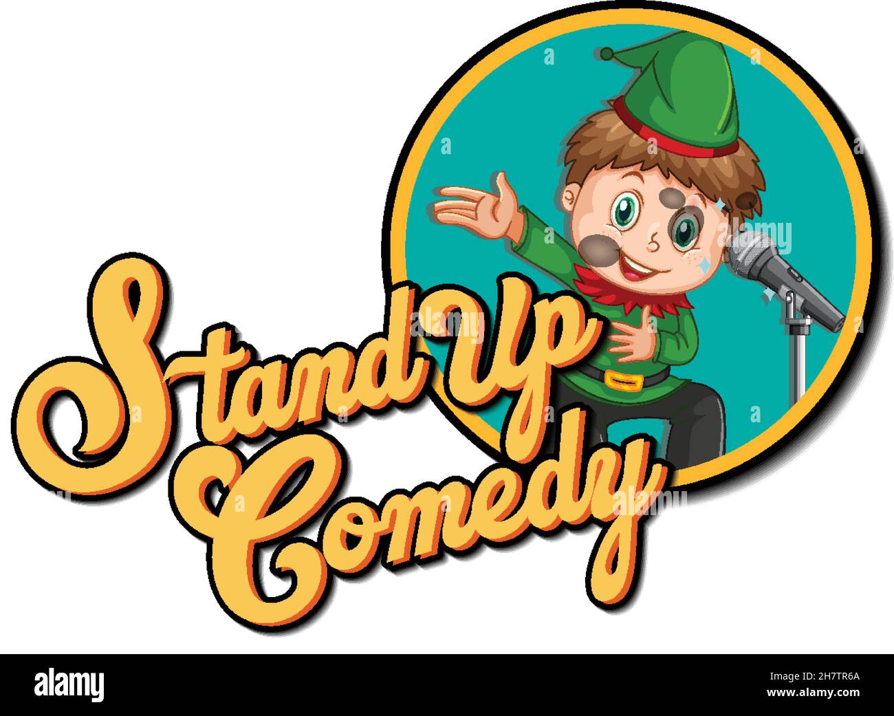 Stand up comedy logo design with boy cartoon character illustration ...
