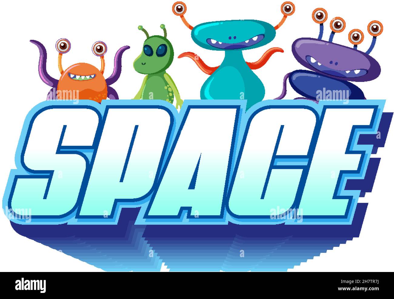 Space word design with alien cartoon character illustration Stock ...