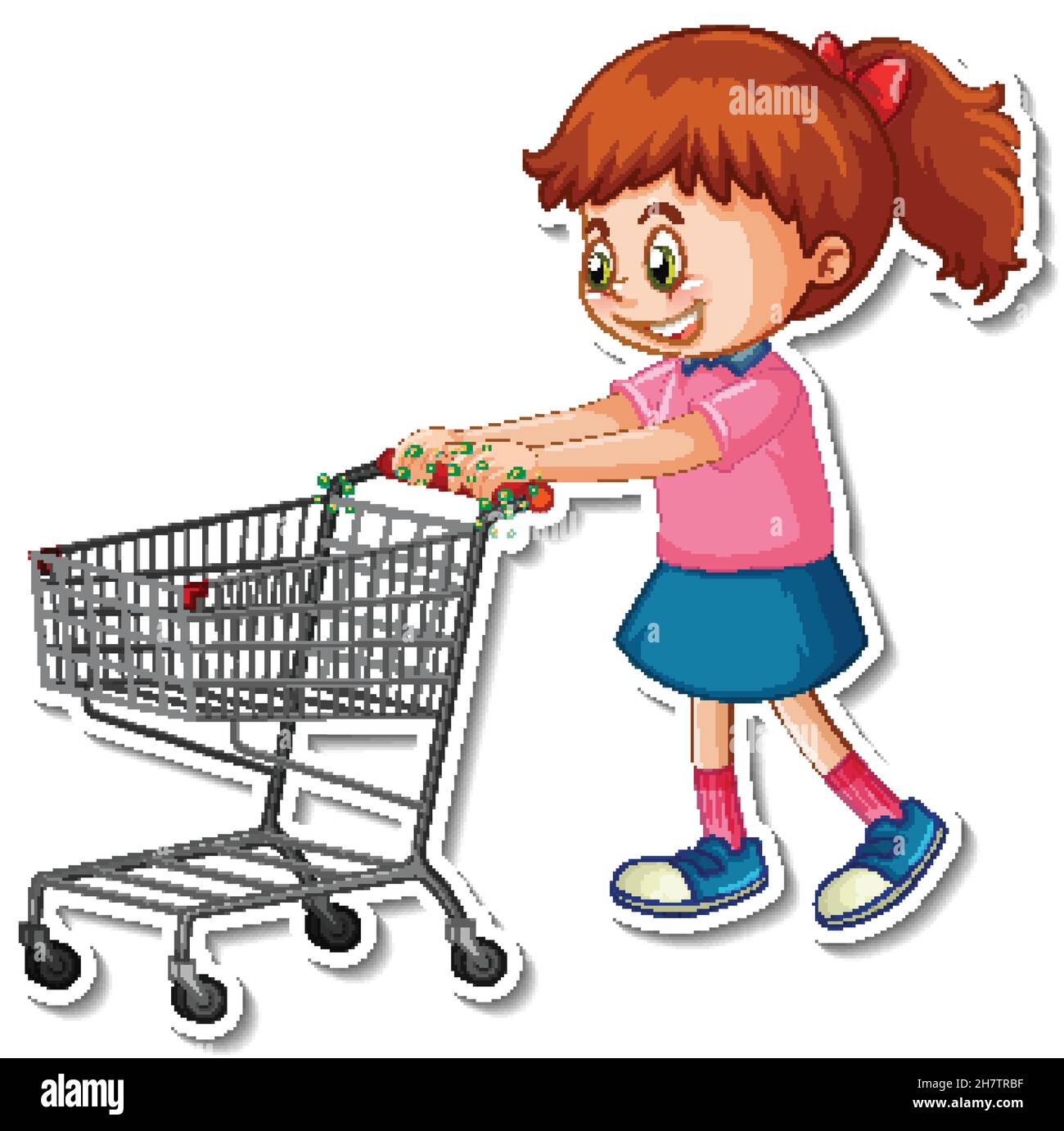 A girl pushing shopping trolley illustration Stock Vector Image & Art ...
