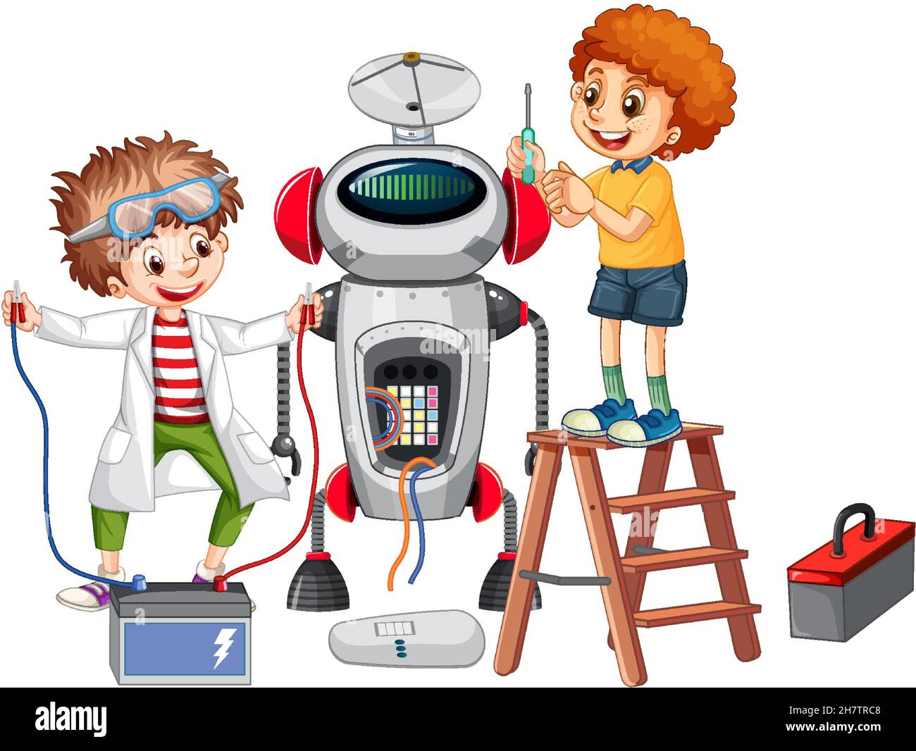Children fixing a robot together illustration Stock Vector Image & Art ...