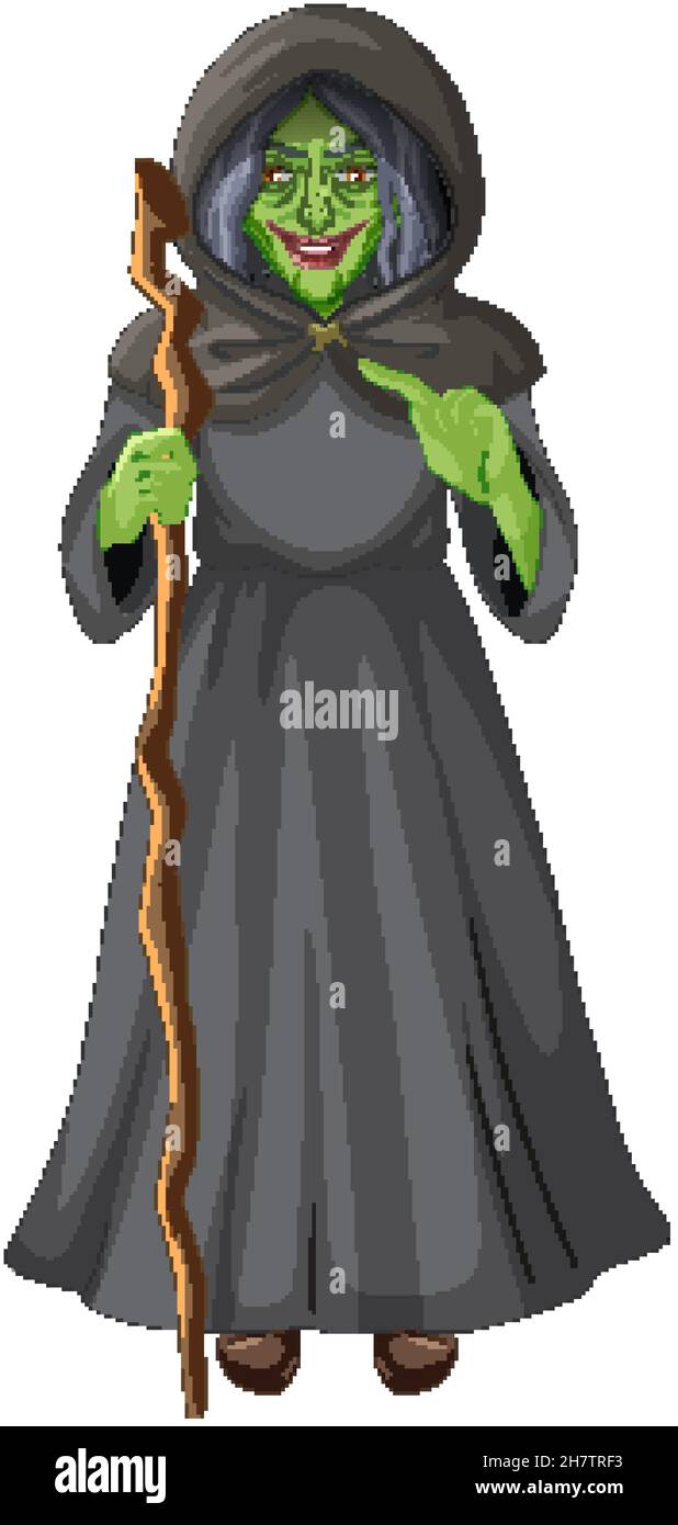 Wicked old witch character on white background illustration Stock ...