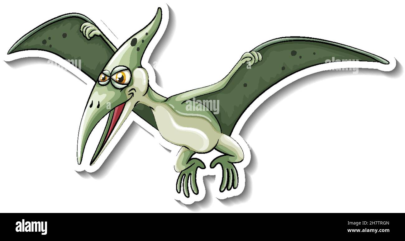 Pteranodon dinosaur cartoon character sticker illustration Stock Vector ...
