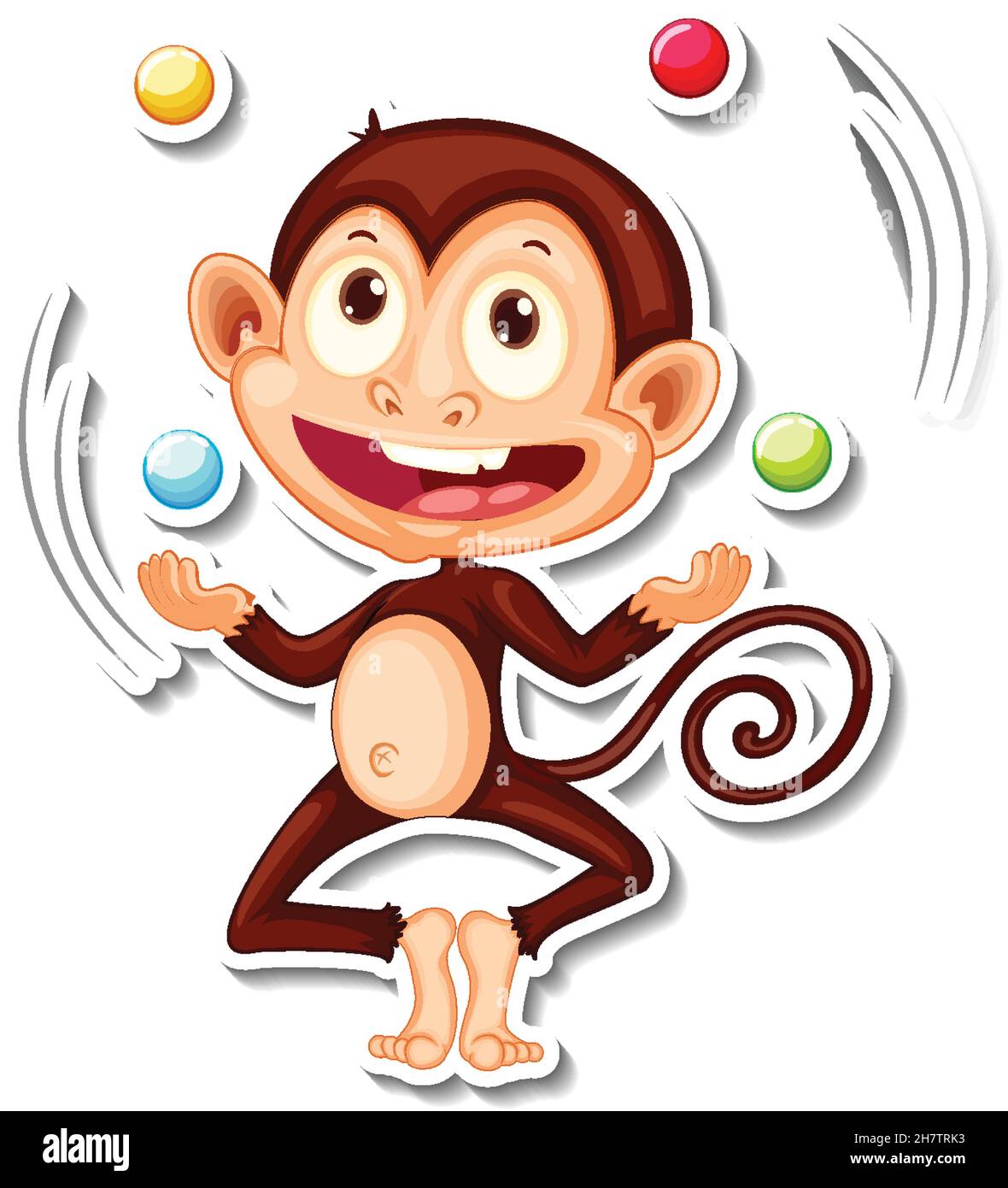 Monkey juggling balls cartoon character sticker illustration Stock ...