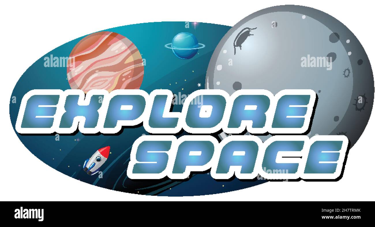 Explore Space word logo design with planet illustration Stock Vector ...
