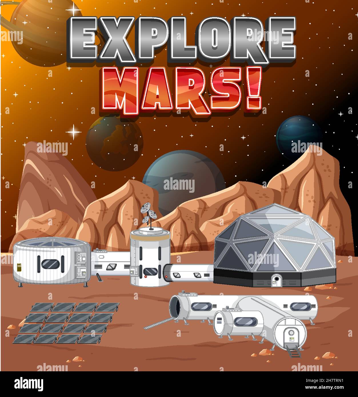 Explore Mars logo on space station background illustration Stock Vector ...