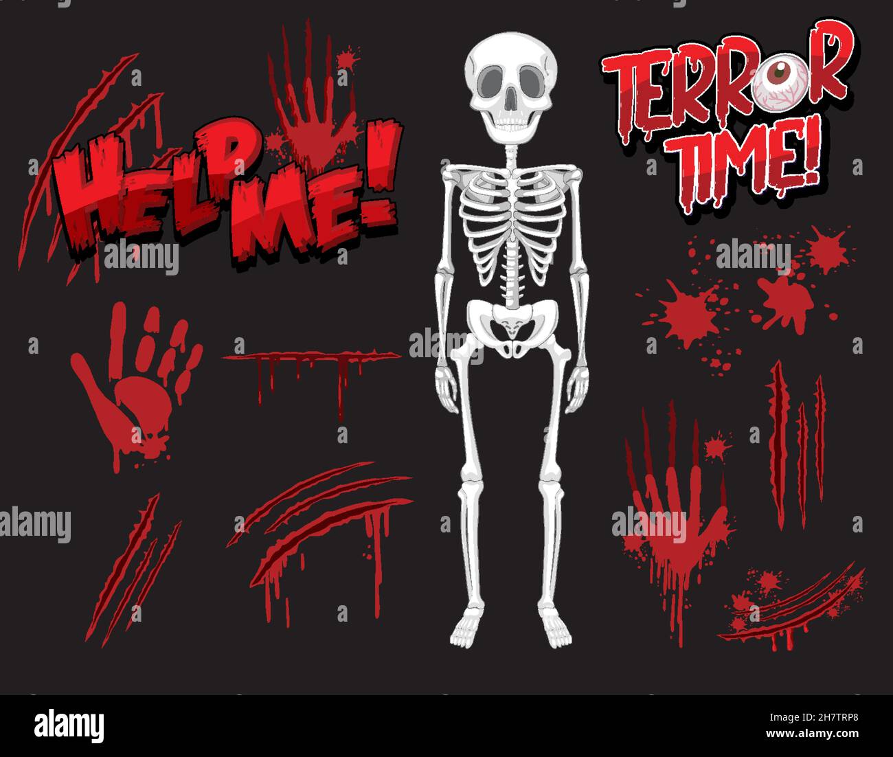 Skeleton ghost with blood spatter and hand print illustration Stock ...