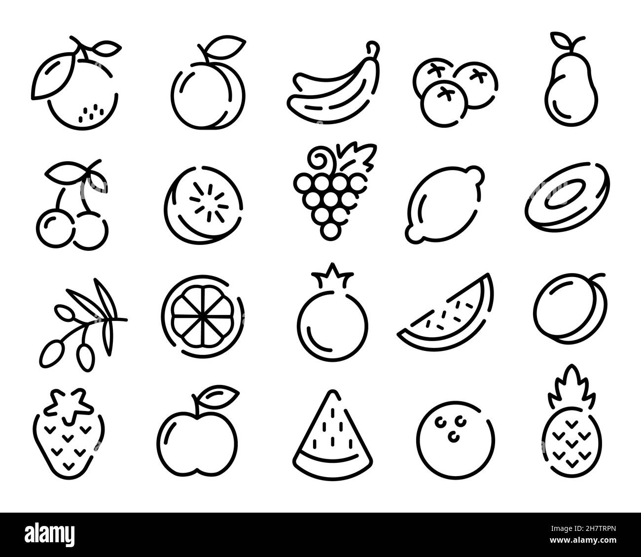 Set of fruits flat icons. Strawberry pictogram for web. Line stroke ...