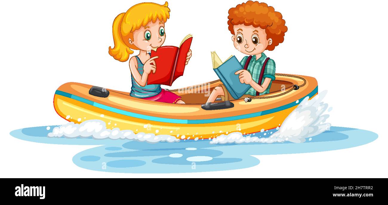 Two young children reading book Stock Vector Images - Alamy