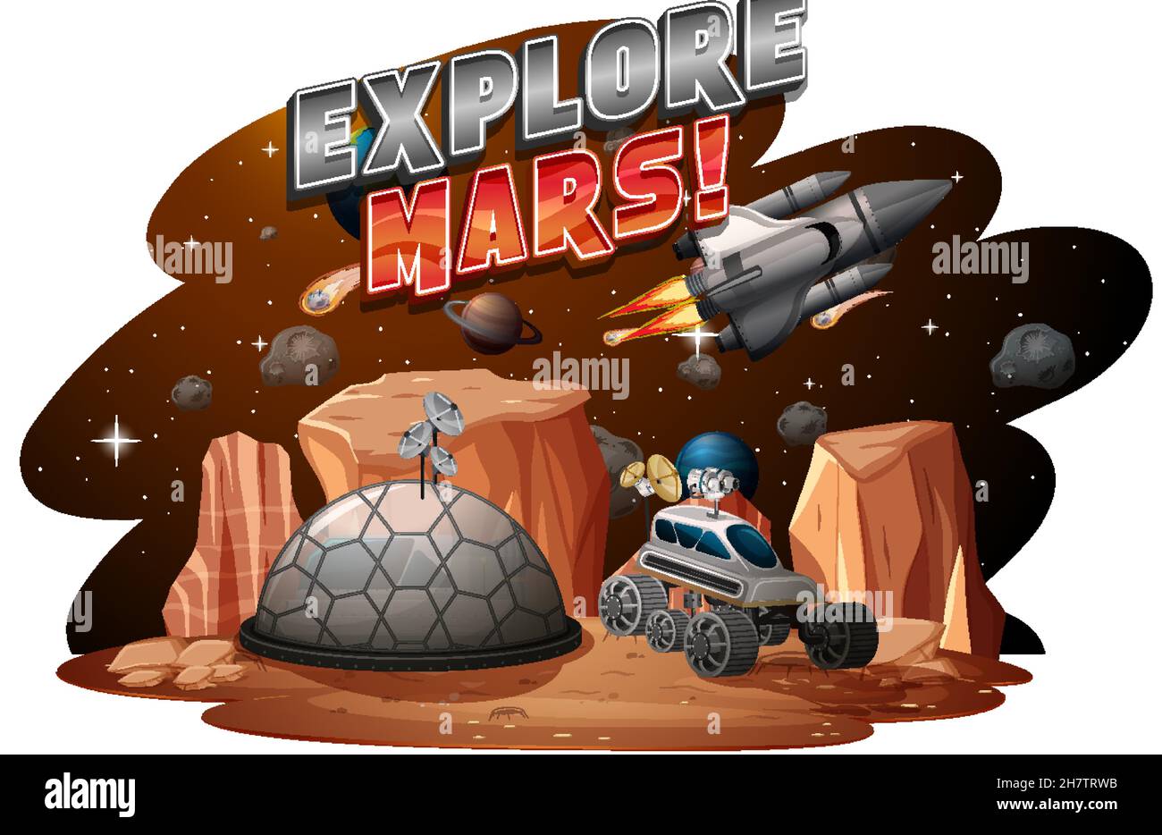 Explore Mars word logo with planet illustration Stock Vector Image ...