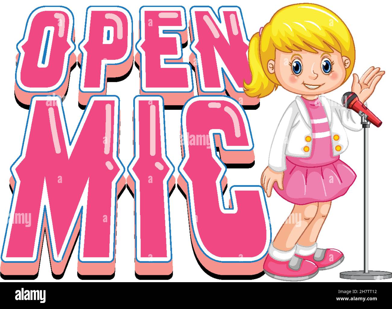 Open mic logo design with singer girl cartoon character illustration ...