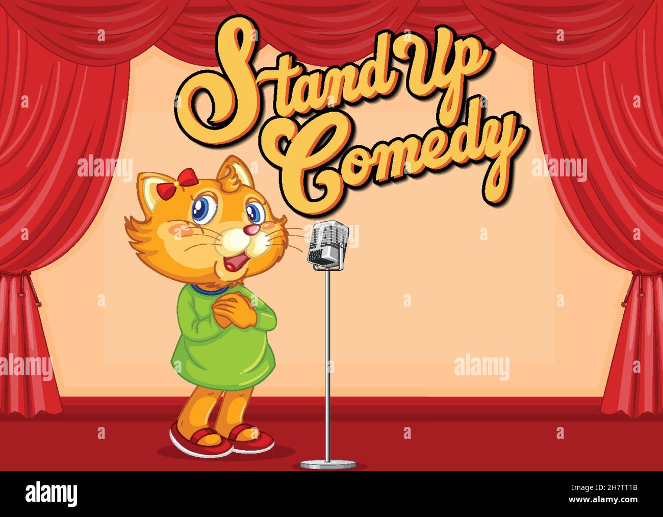 Cute cat performing singing on stage illustration Stock Vector Image ...