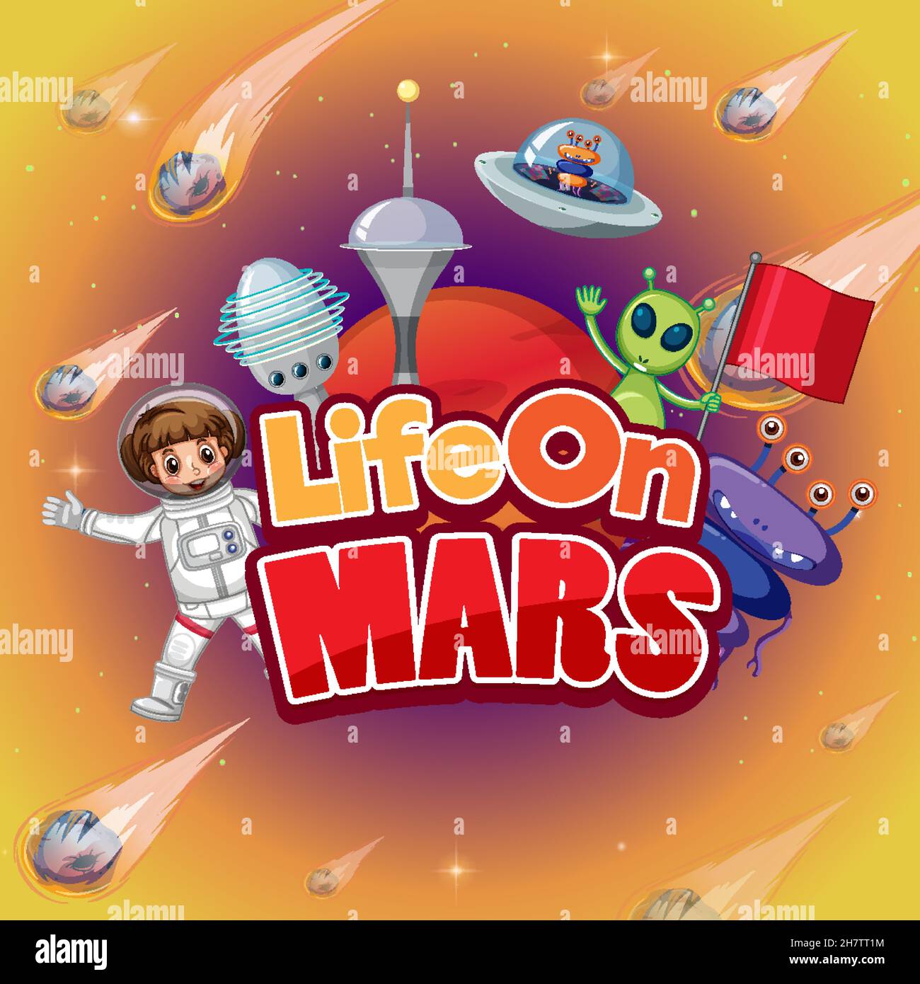 Life on Mars poster with astronaut and alien illustration Stock Vector ...
