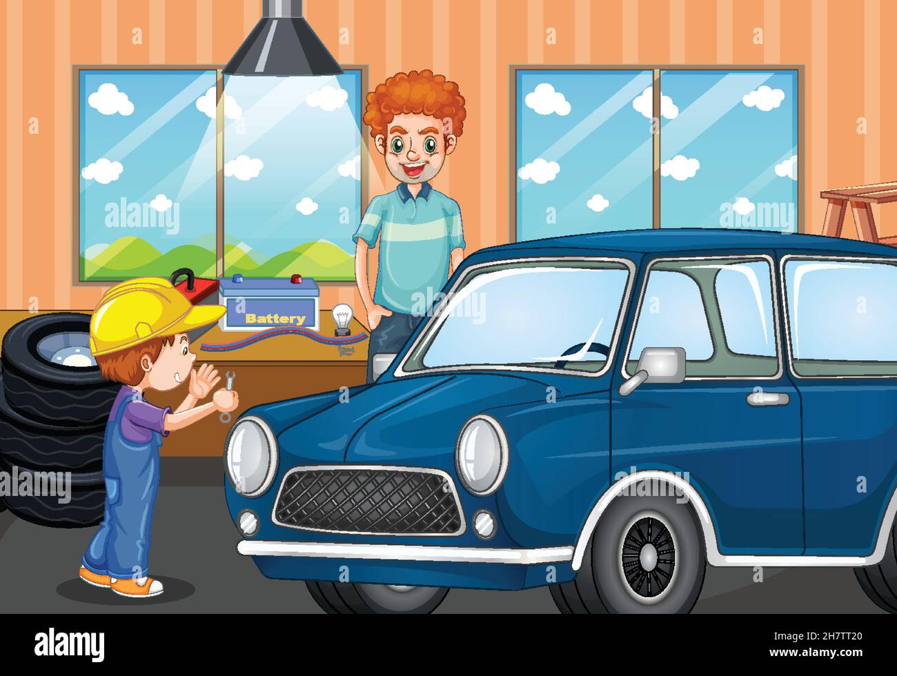 Man fixing a car Stock Vector Images - Alamy