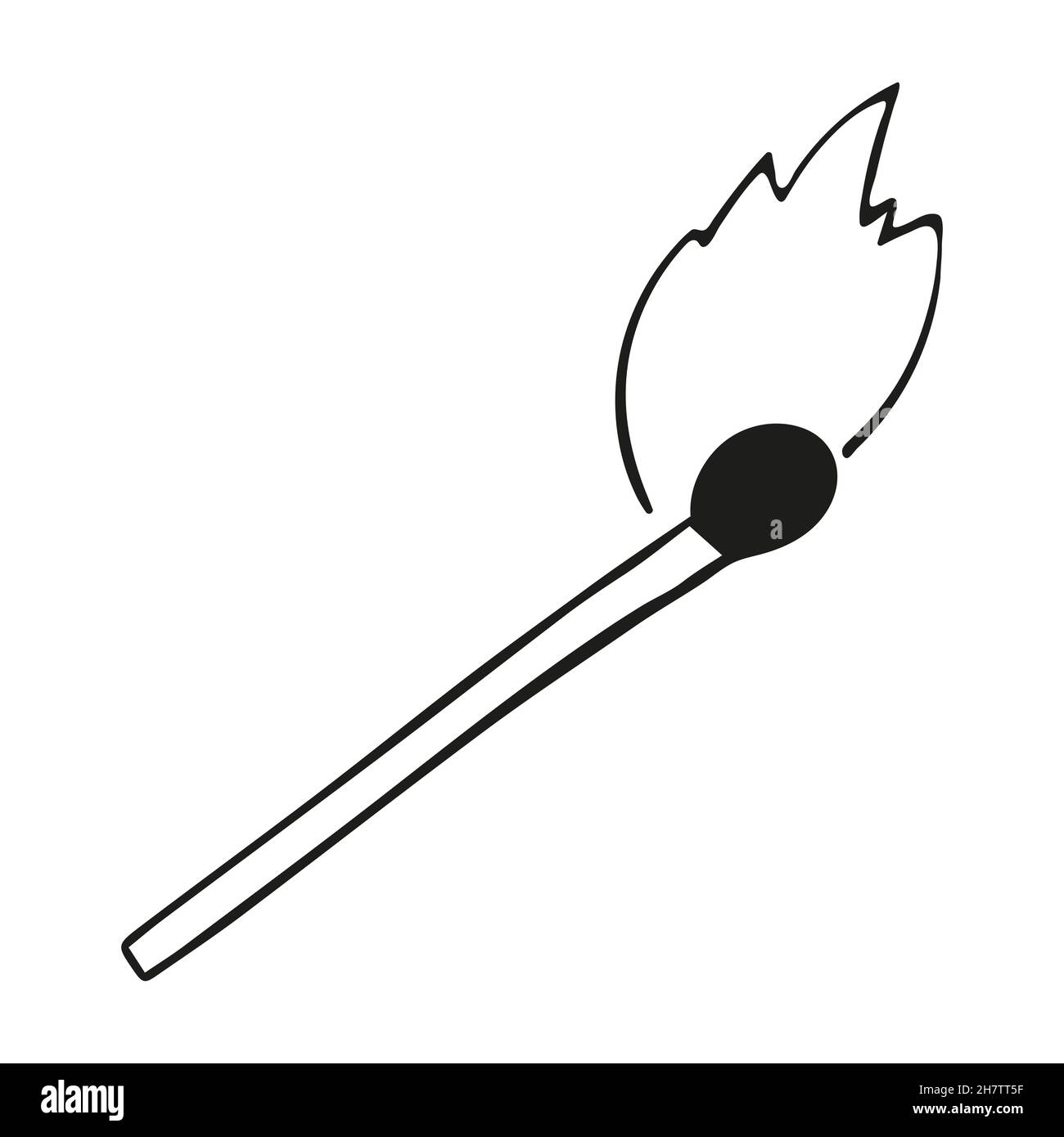 vector icon of a burning doodle match isolated on a white background ...