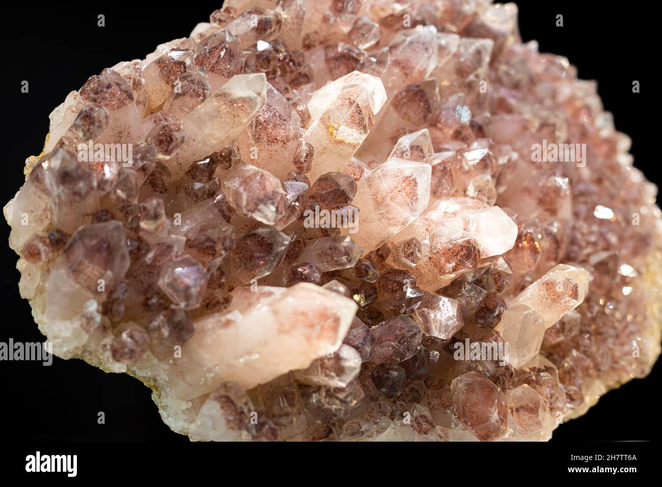 beautiful grey Quartz Crystal cluster gemstone isolated on black ...