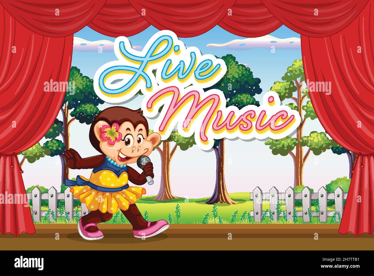 Monkey cartoon character singing on stage illustration Stock Vector ...