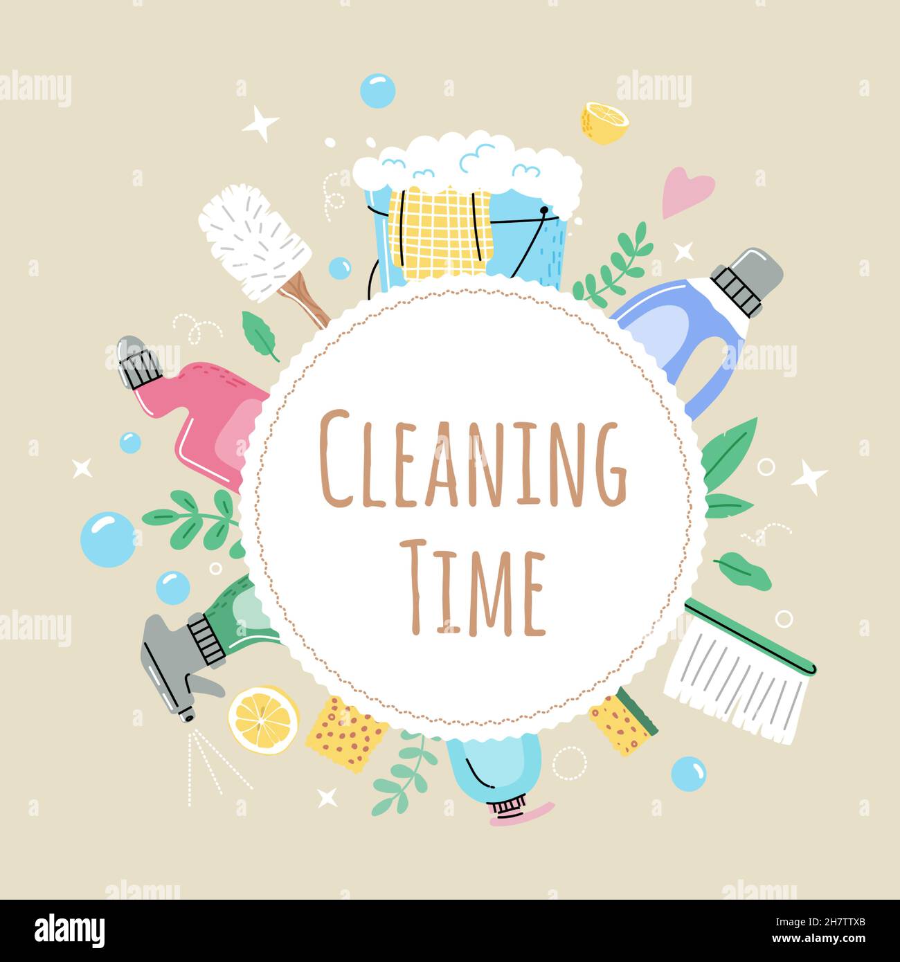 Banner for cleaning service team.Cleaning tools bucket,domestic,brush ...
