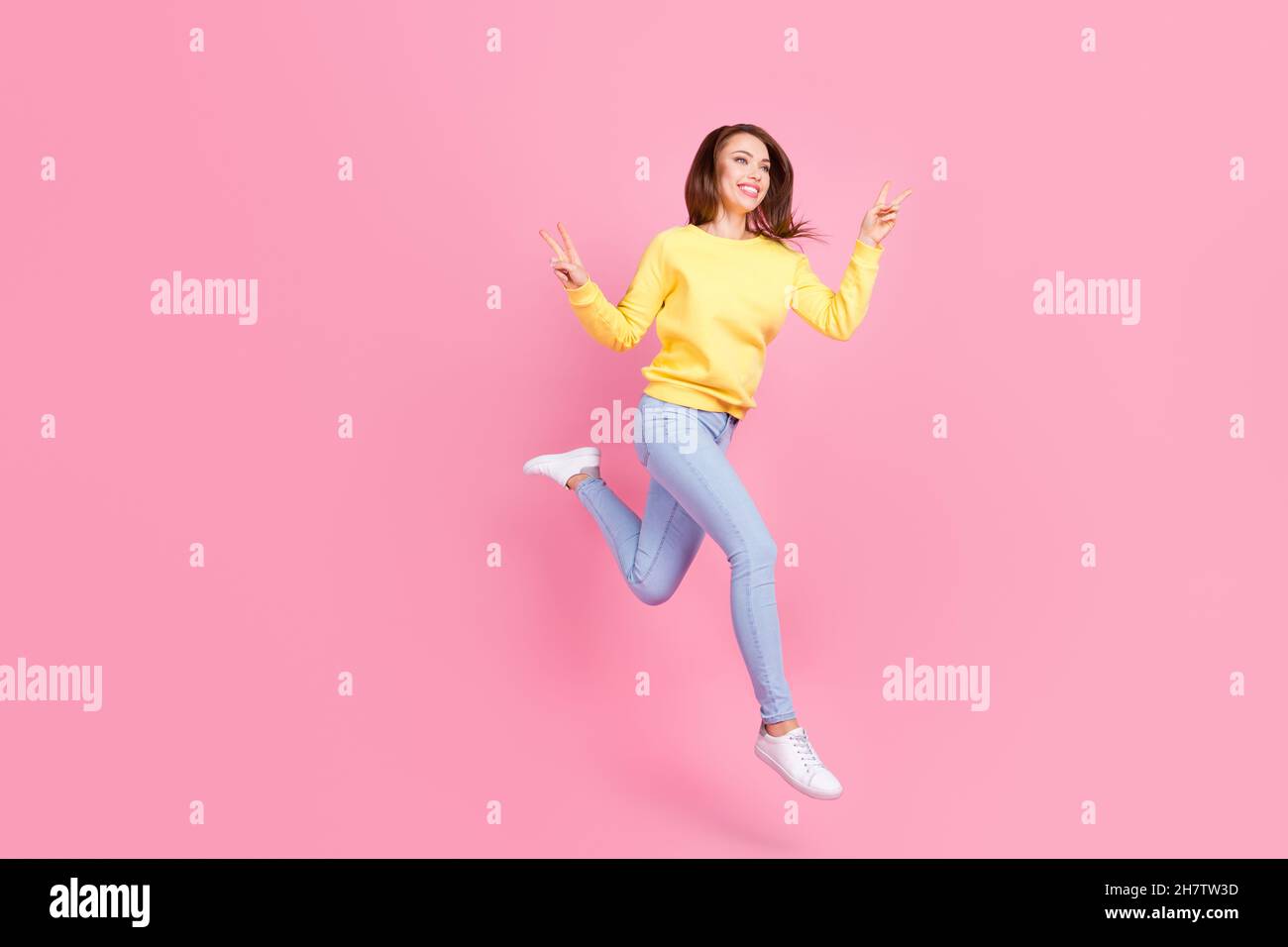 Full length body size photo girl running fast on sale jumping up ...