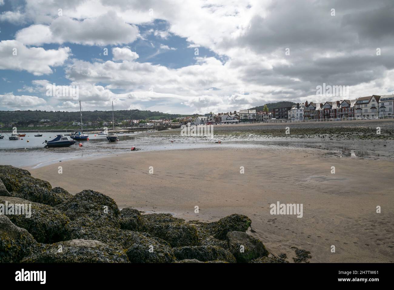 Rhos on Sea on the North Wales coast small secluded harbour with boat ...