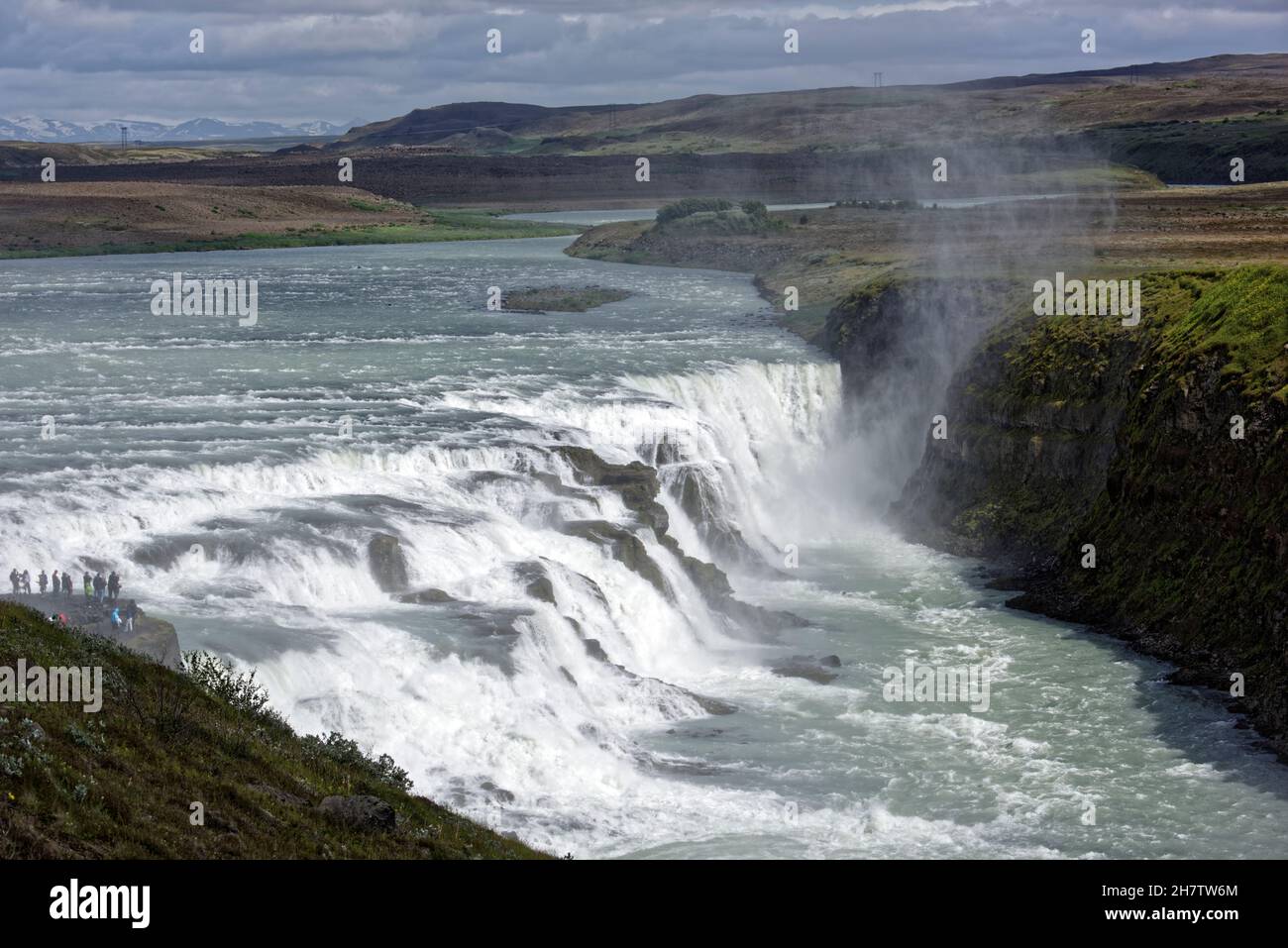 Gullfoss Falls, Golden Falls, drops 32 meters, 105 ft into a canyon ...