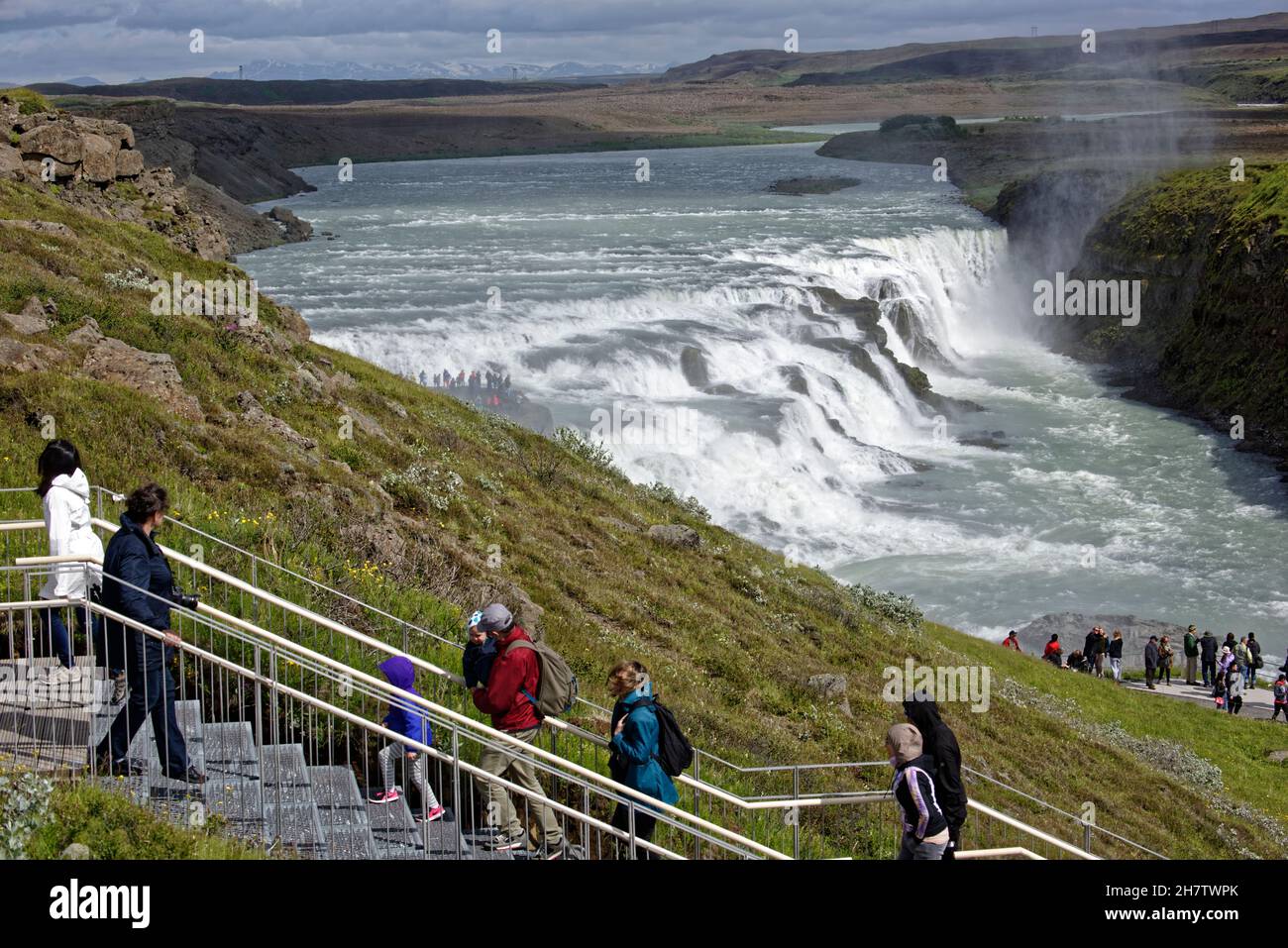 Gullfoss Falls, Golden Falls, drops 32 meters, 105 ft into a canyon ...