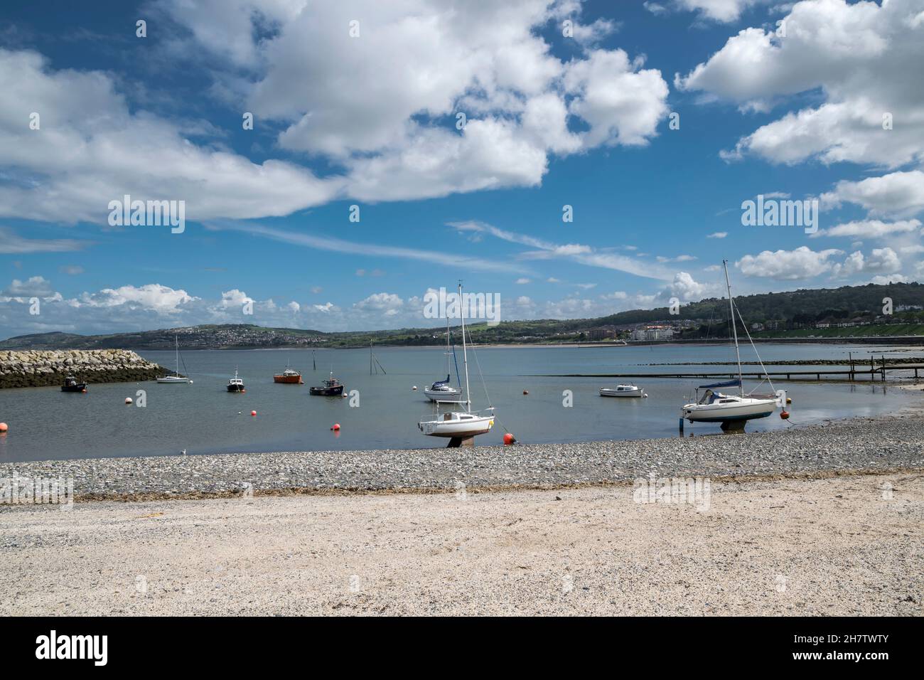 Rhos on Sea on the North Wales coast small secluded harbour with boat ...