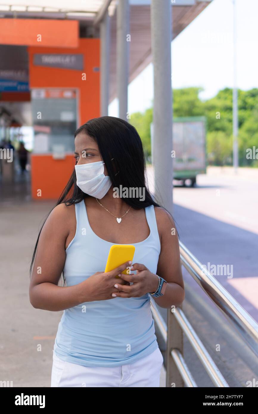 African Woman wears medical mask on public transportation Stock Photo ...