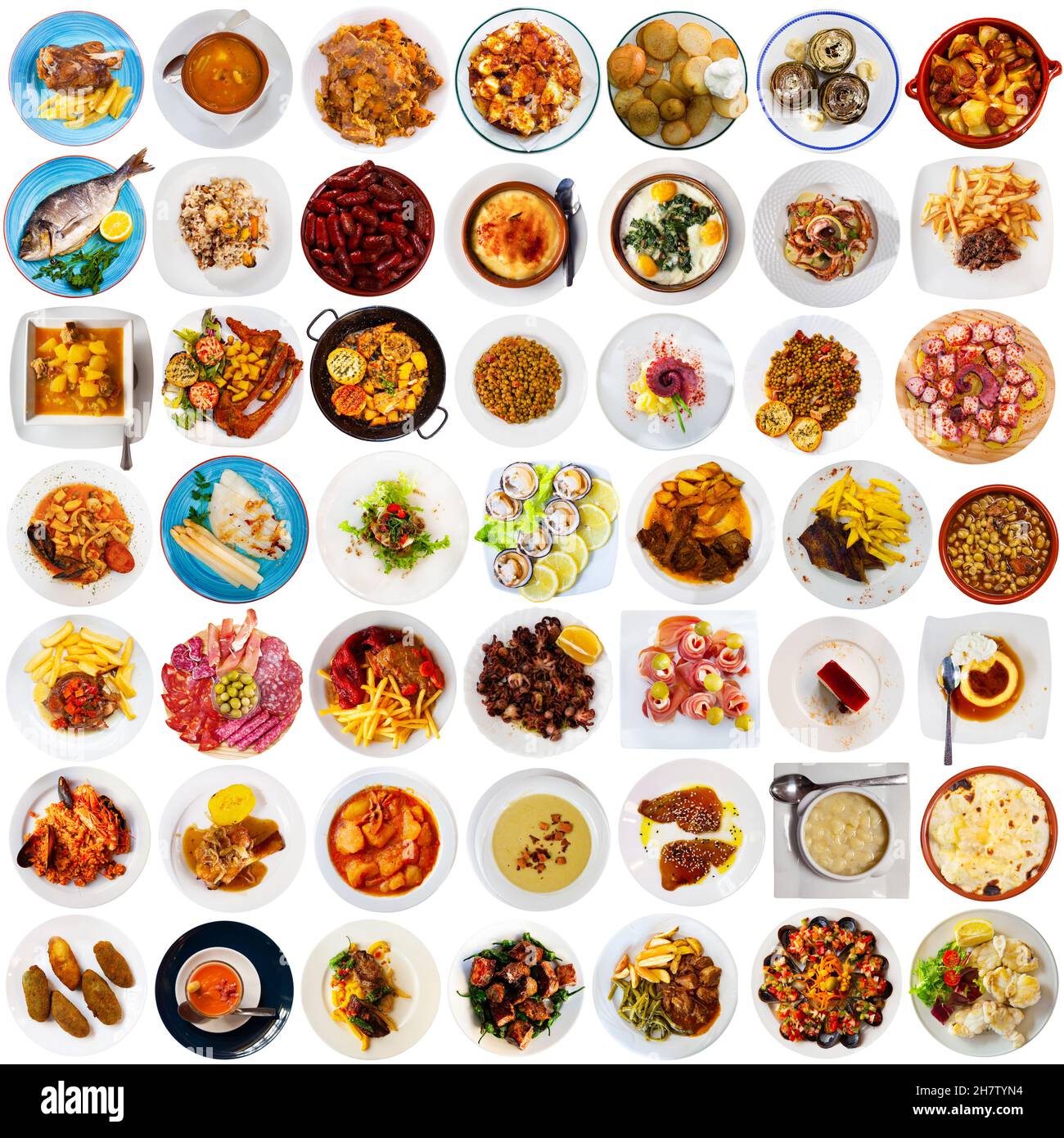 Set of Spanish cuisine dishes at plates isolated Stock Photo - Alamy