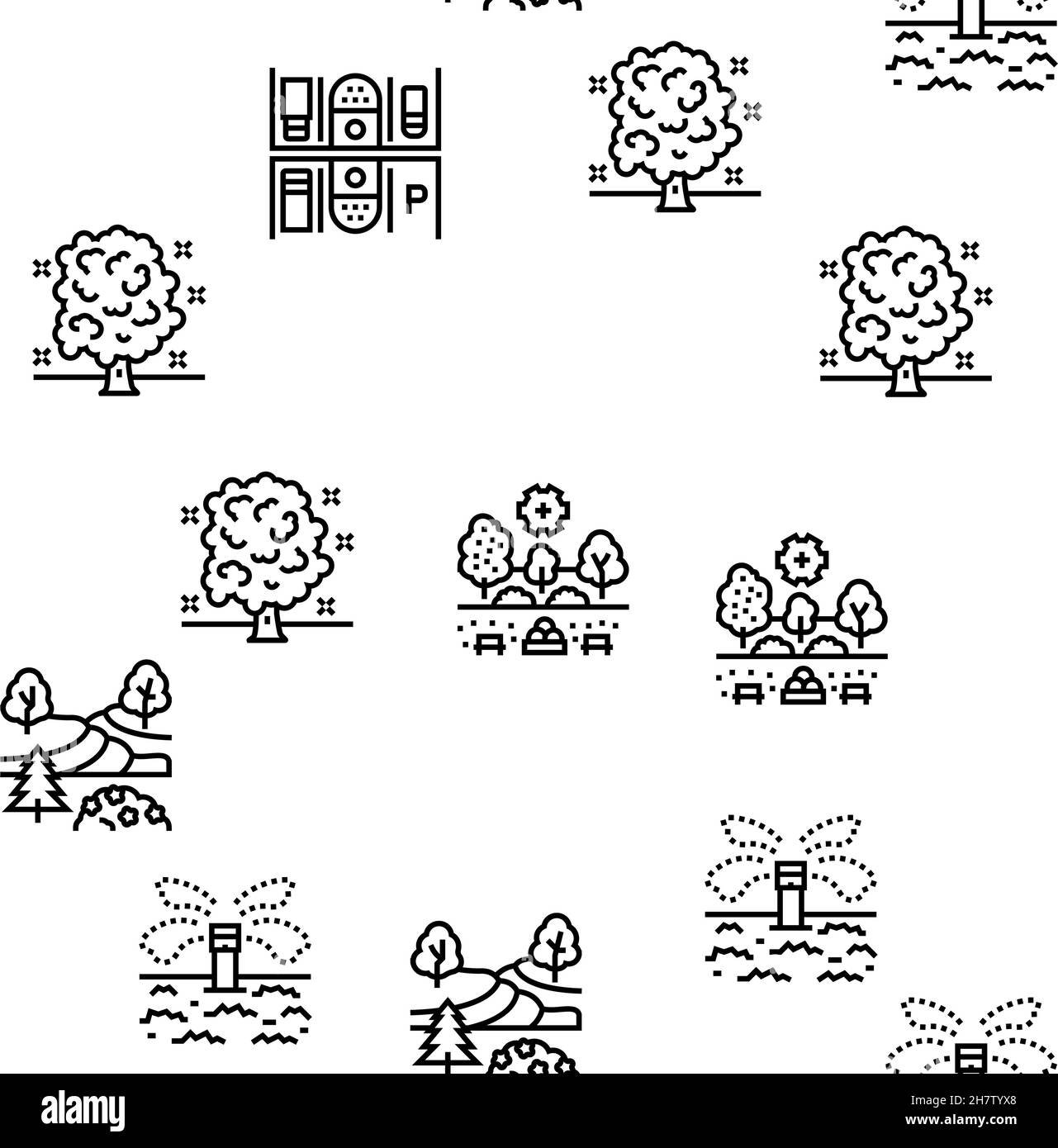 Landscape Design And Accessories Vector Seamless Pattern Stock Vector ...