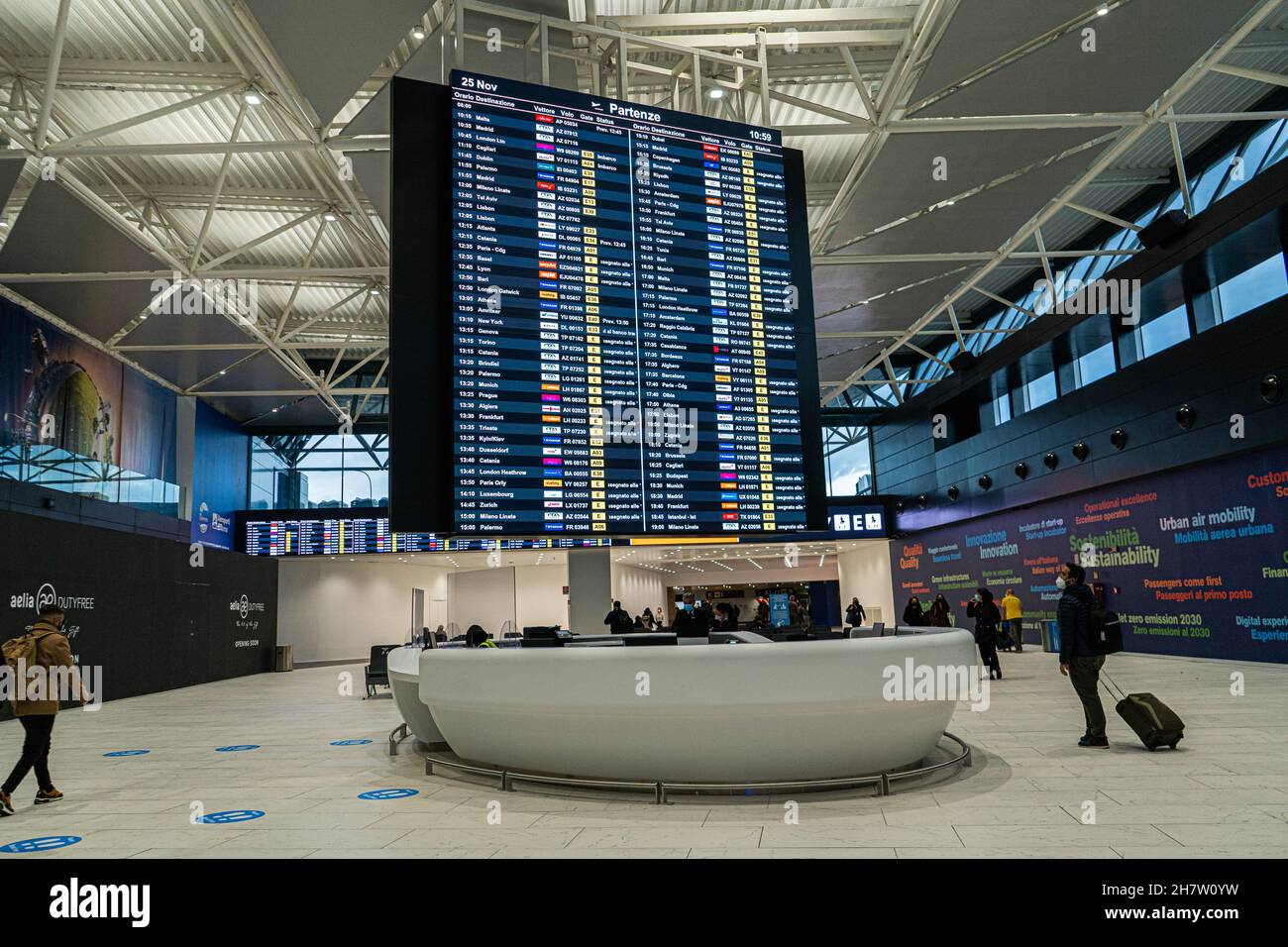 Airport departure board, Fiumicino, Rome, Italy Stock Photo - Alamy
