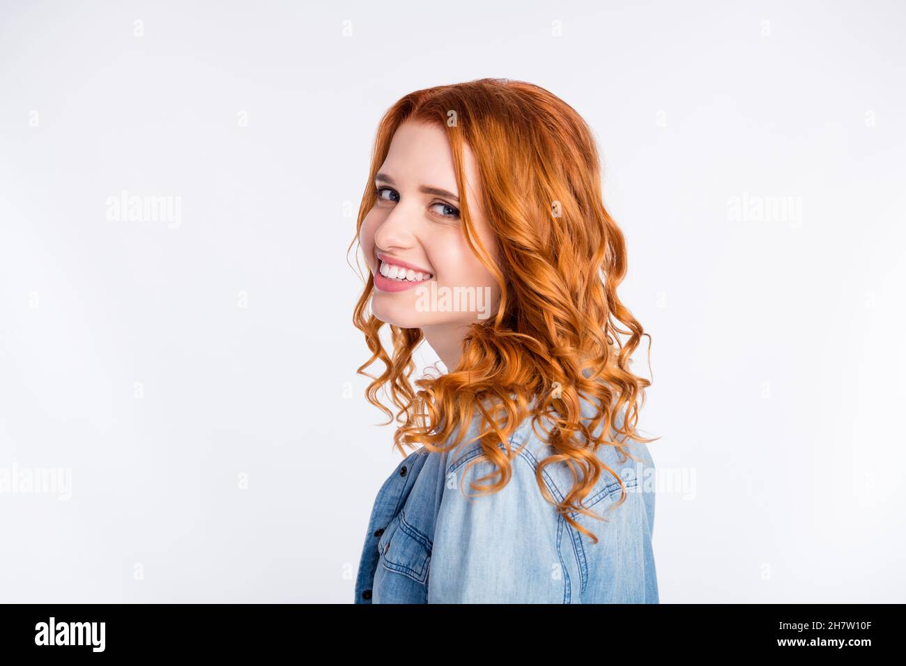 Profile side photo of charming lovely pretty young woman smile good ...