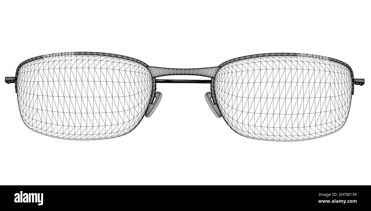Wireframe Of Folded Glasses From Black Lines Isolated On White Background Front View 3d