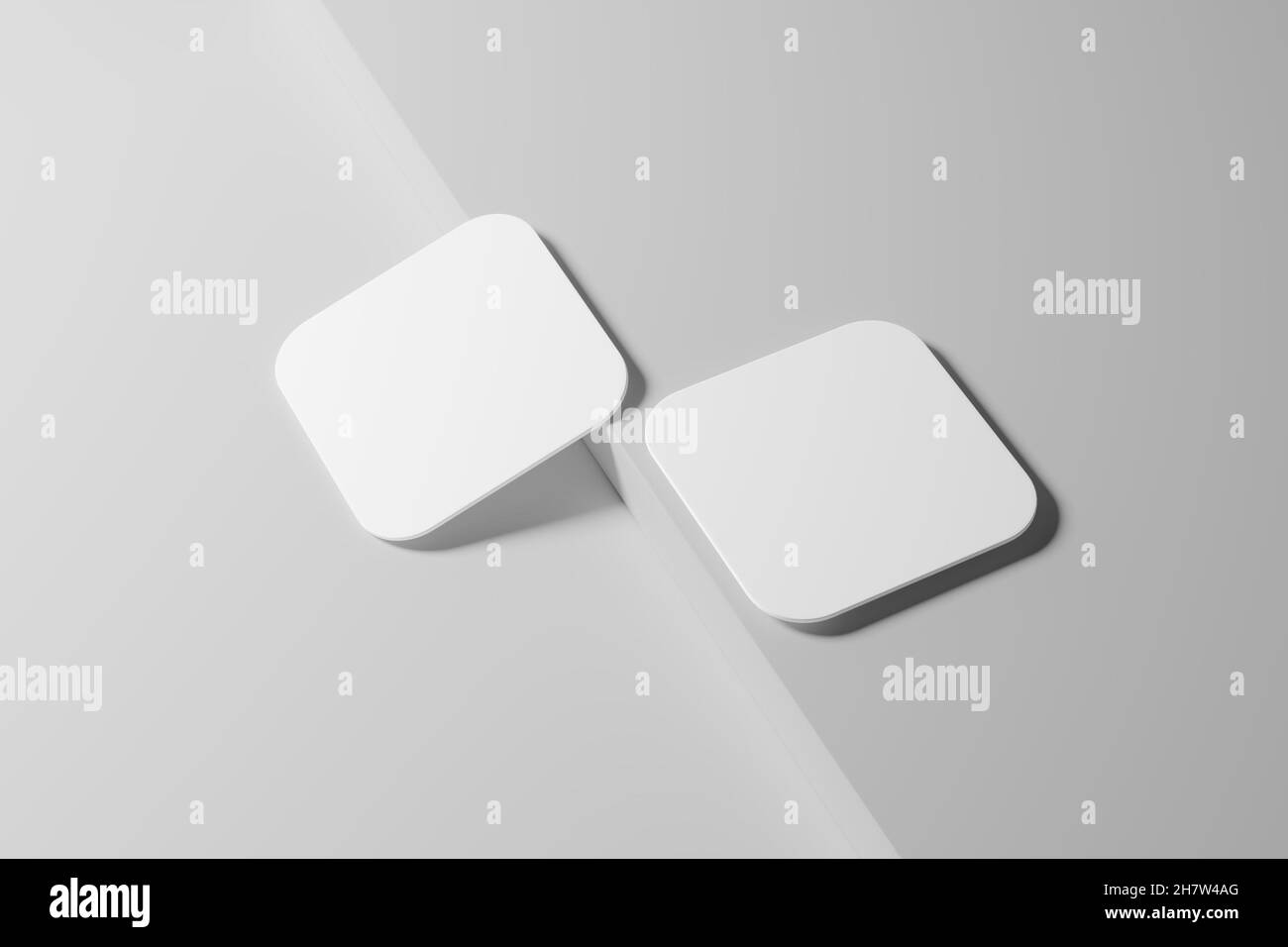 Square Round Corner Business Card White Blank 3D Rendering Mockup Stock ...