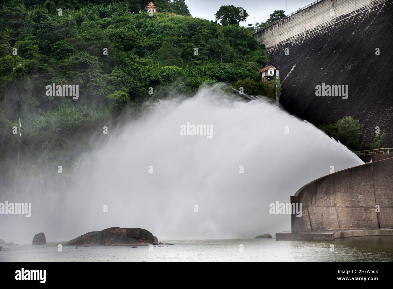 Khun Dan Prakan Chon concrete dam or Khlong Tha-Dan Barrage Dam while ...
