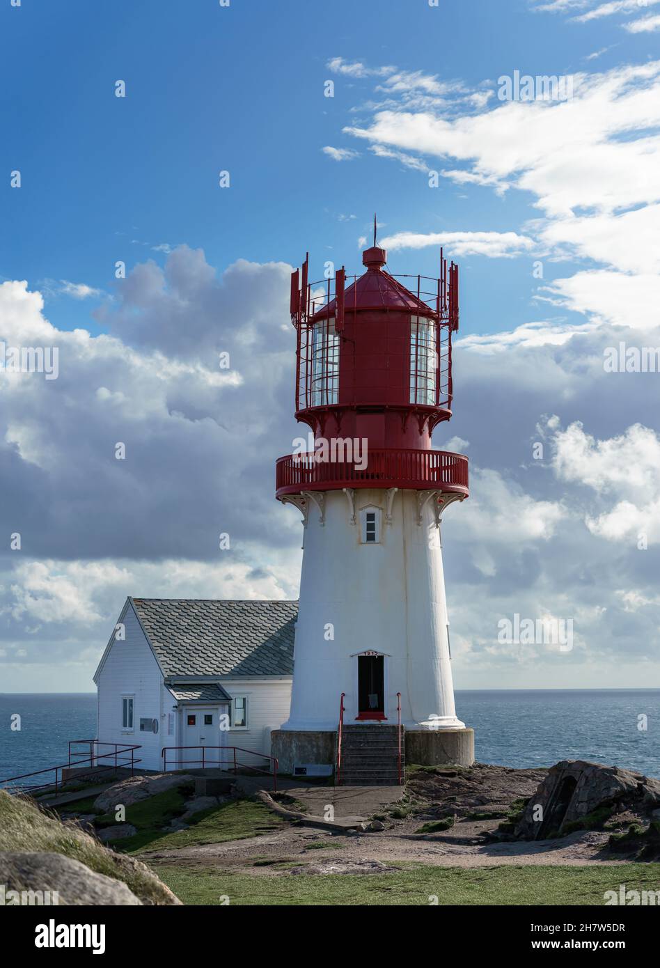 LINDESNES, NORWAY- SEPTEMBER 08. Lighthouse at Lindesnes, the ...