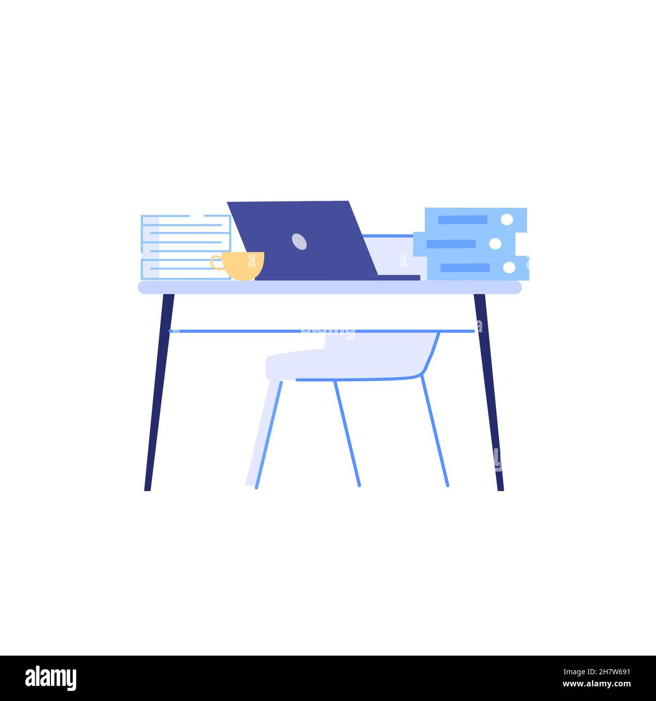 Flat cartoon laptop on work desk,electronic equipment,furniture and ...
