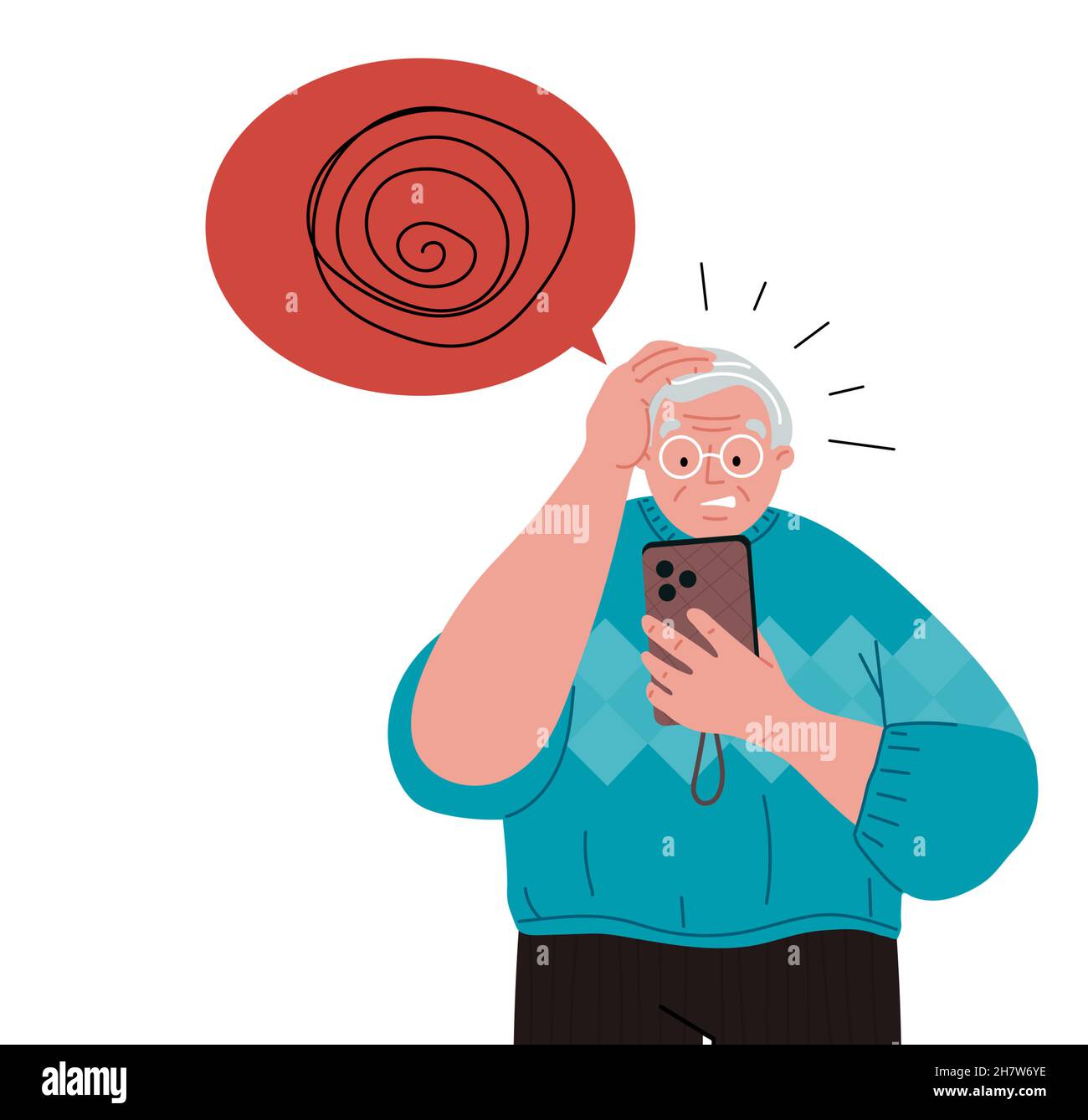 Old man has a problem with mobile phone, technology. Grandfather use ...