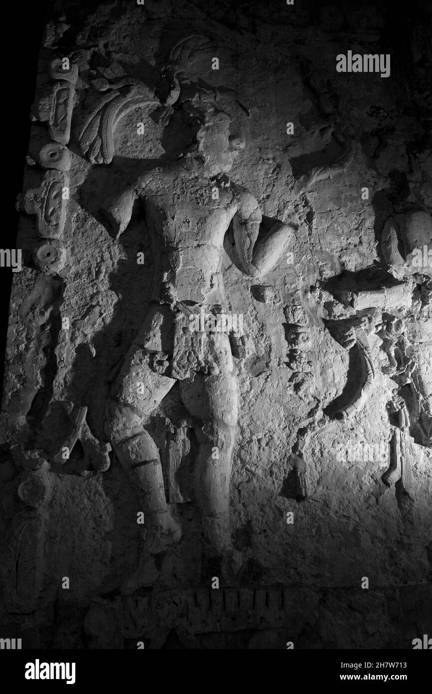 ancient mayan bas relief carvings and sculpture located on The palace ...