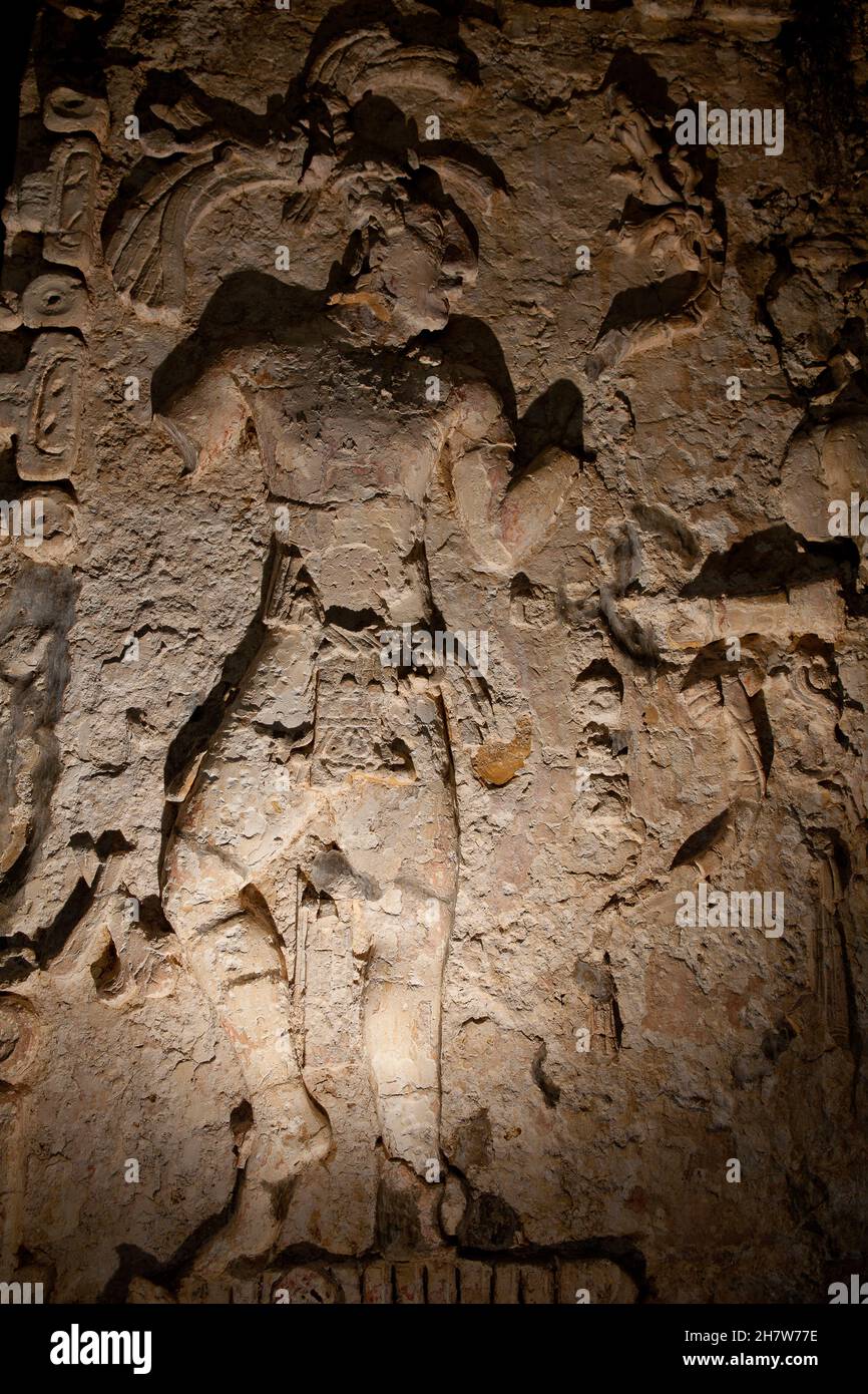 ancient mayan bas relief carvings and sculpture located on The palace ...