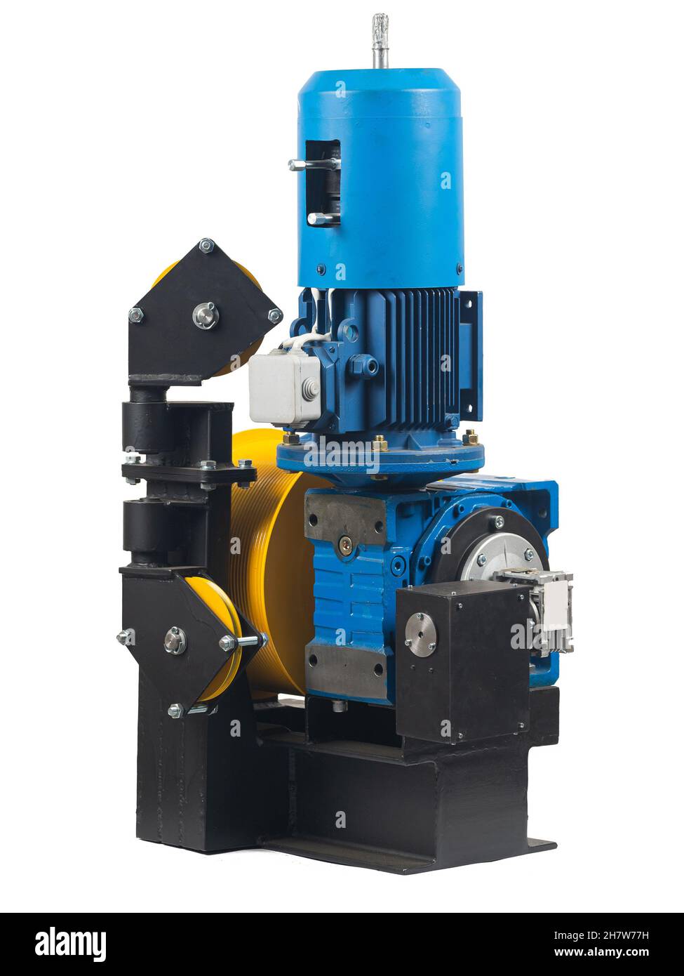 Close-up industrial winch on white isolated background Stock Photo - Alamy