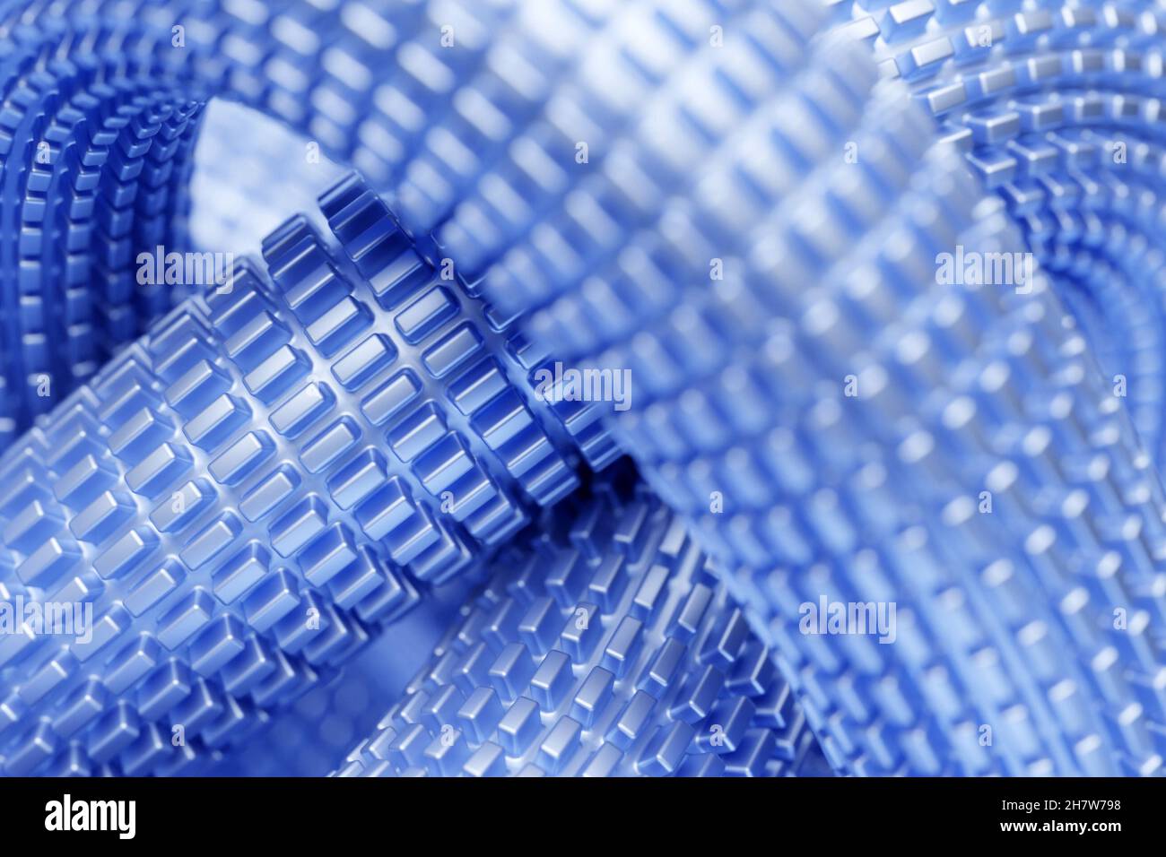 3d illustration abstract monochrome blue volumetric figure covered with ...