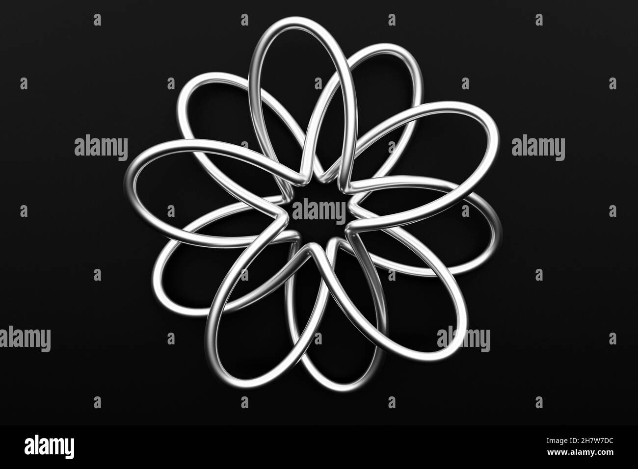 3d illustration of a silver metal flower on a black background Stock ...