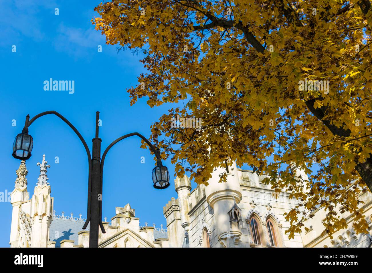 The Miclauseni Castle shaded by autumn colors, Romania Stock Photo - Alamy