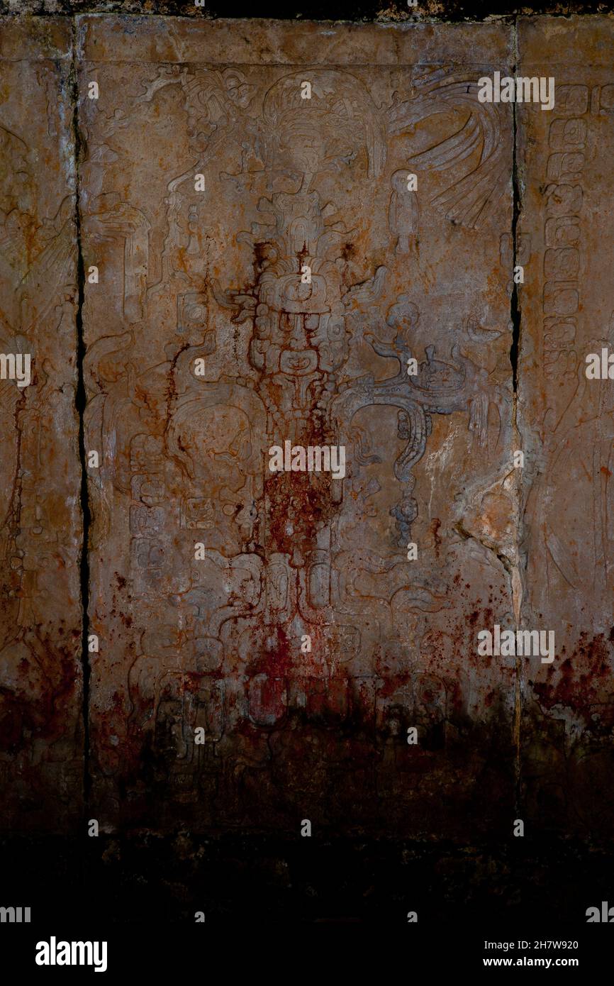 ancient mayan bas relief carvings and sculpture located in the temple ...