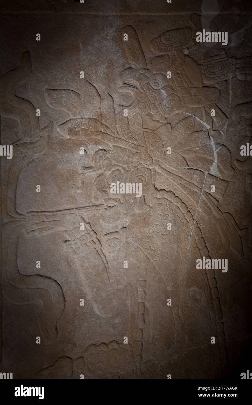 ancient mayan bas relief carvings and sculpture located in the temple ...